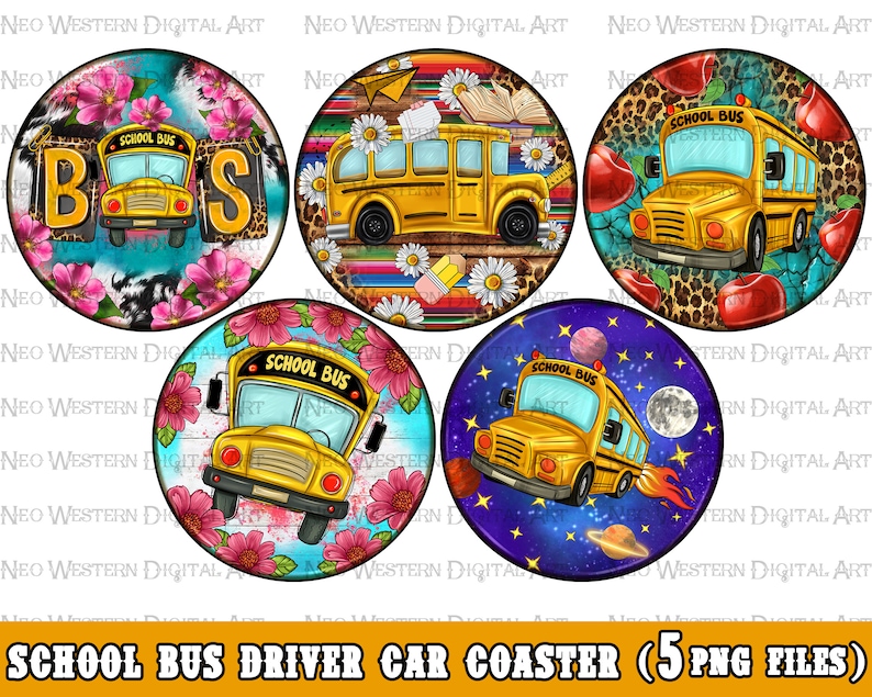 School Bus Driver Car Coaster Bundle Png Bundle Sublimation Design ...