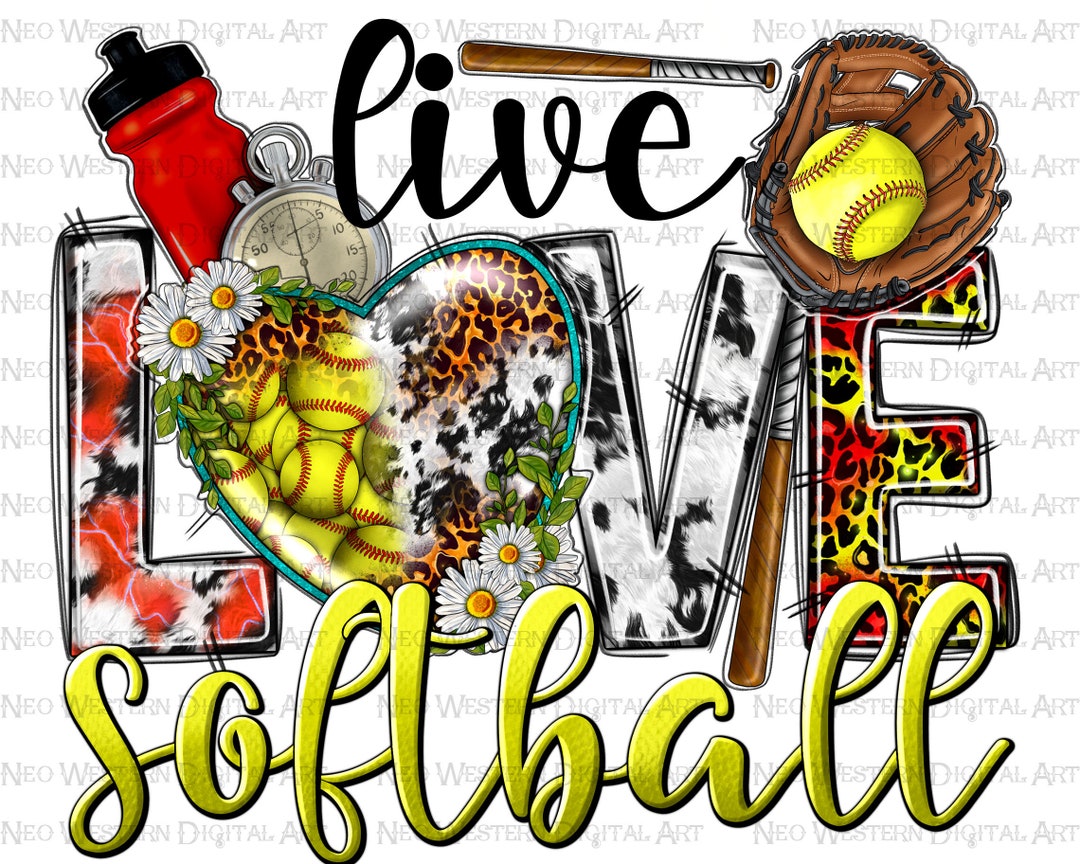 Live Love Softball Png Sublimation Design Download, Softball Heart Png ...