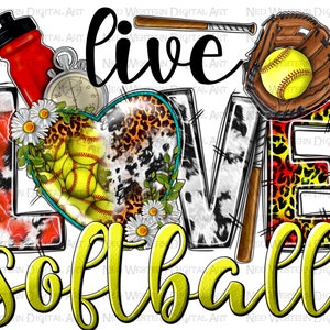 Live Love Softball Png Sublimation Design Download, Softball Heart Png ...