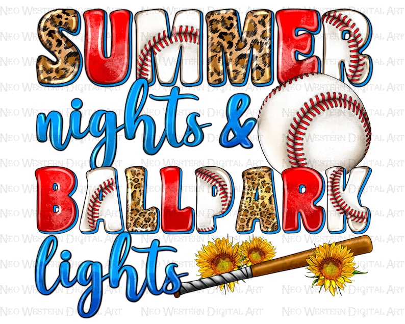 Baseball Summer Nights and Ball Park Lights Png Sublimation Design ...