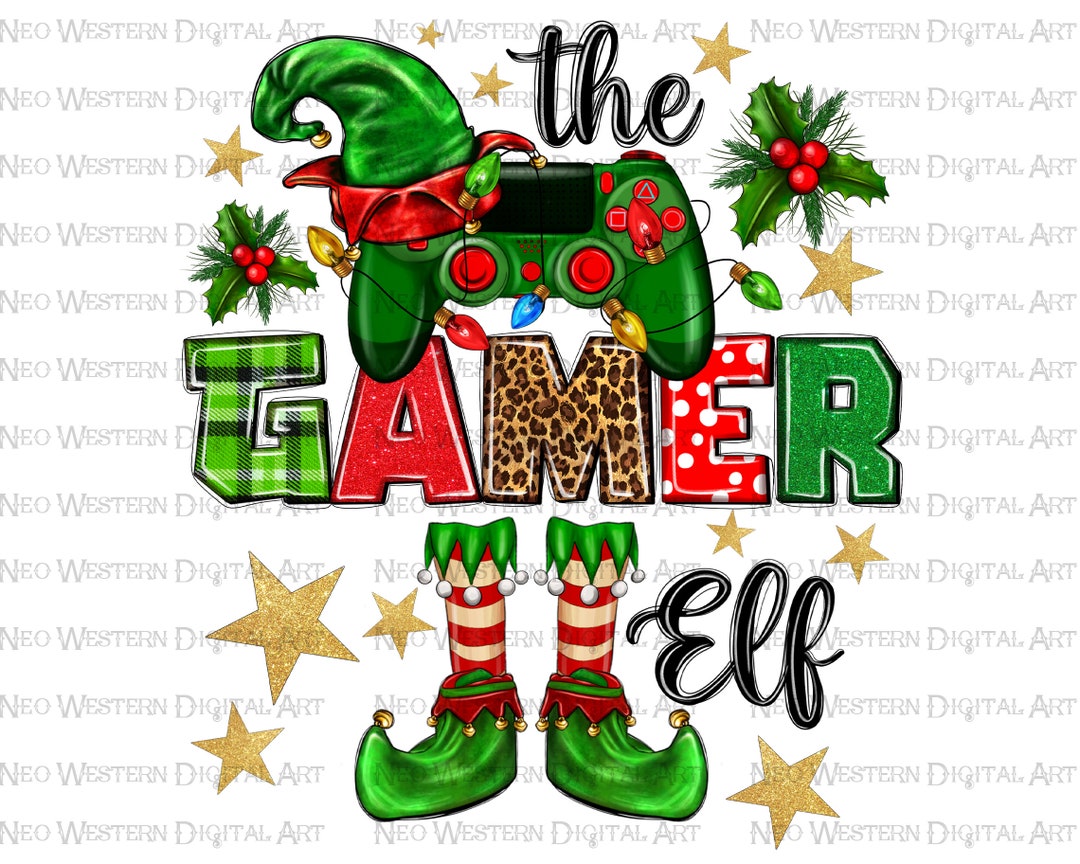 The Gamer Elf Png Sublimation Design Download, Christmas Png, Game Day ...