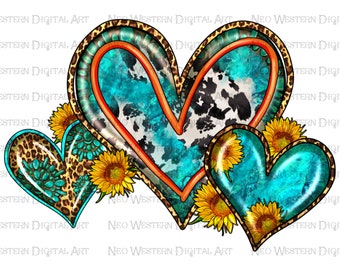 Western Turquoise Hearts Png Sublimation Design Download, Hand Drawn ...