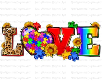 Autism Love Png Sublimation Design Download Autism Awareness - Etsy