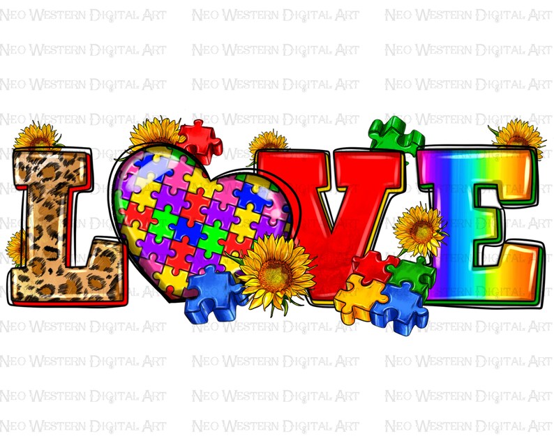 Love Autism Png Sublimation Design Download Autism Awareness - Etsy