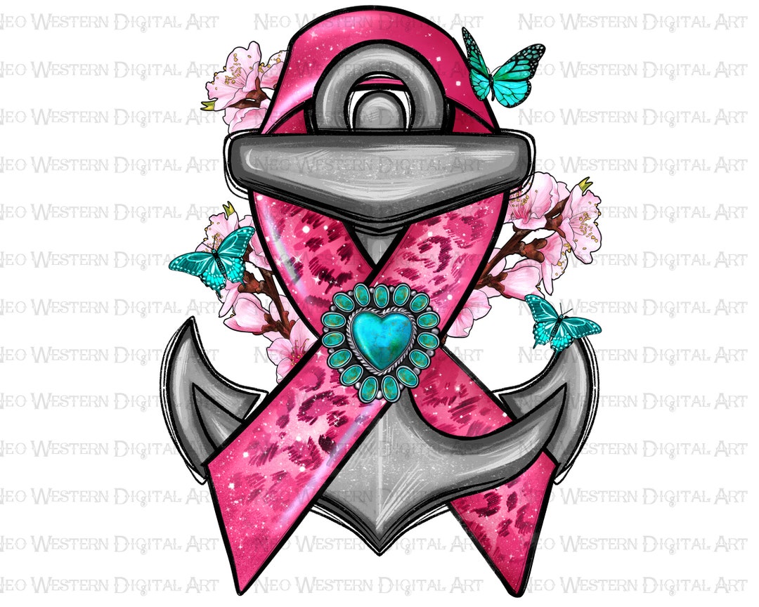 Cancer Ribbon Anchor Png Sublimation Design Download, Breast Cancer Png ...