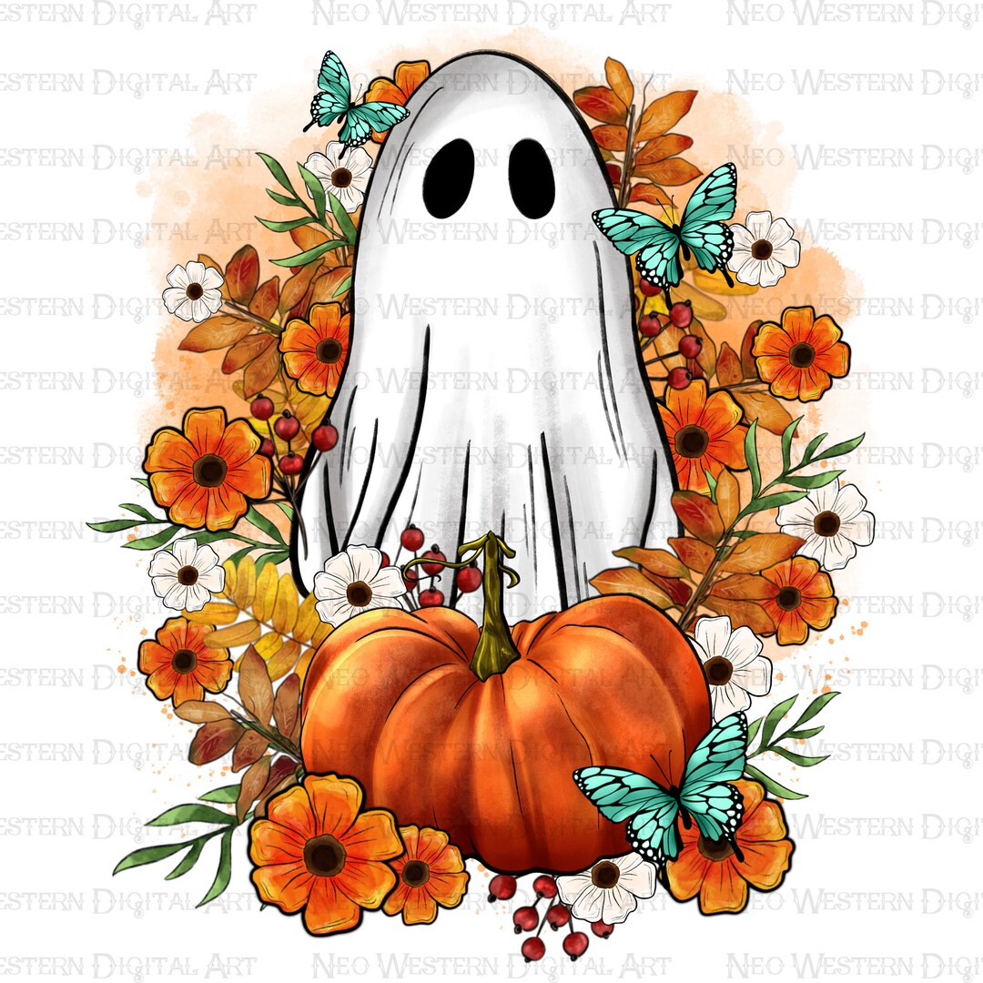 Fall Ghost Png Sublimation Design Download, Fall Pumpkin Png, Hello ...