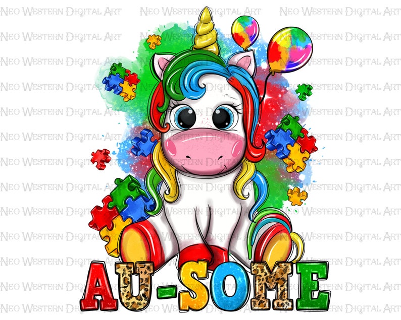 Autism Au-some Unicorn Png Sublimation Design Download Autism - Etsy