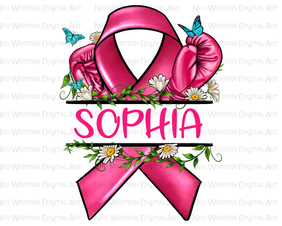 Breast Cancer Ribbon Custom Name Frame Png Sublimation Design Download ...