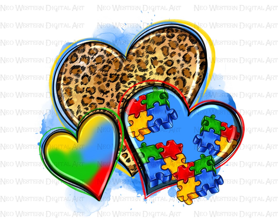 Autism Hearts Png Sublimation Design Download, Autism Awareness Png ...