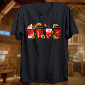 Lady Bug Coffee Cups Png Sublimation Design Download, Sunflowers Coffee ...