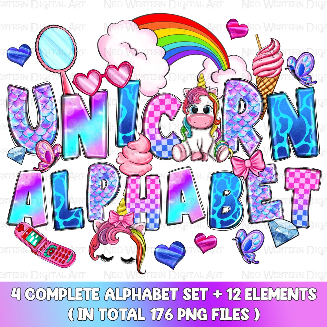 Unicorn Alphabet Bundle Png, Unicorn Png, Unicorn Doodle Letters Png ...