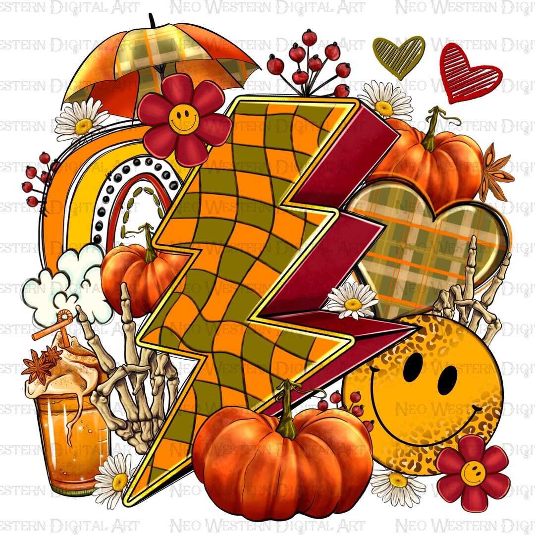 Fall Lightning Bolt Png Sublimation Design Download, Fall Pumpkin Png ...