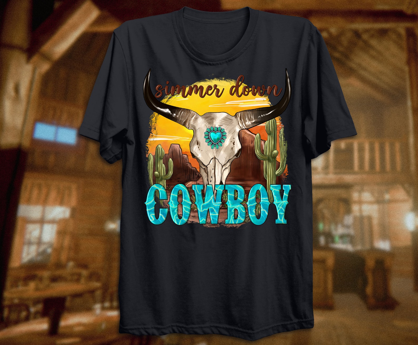 Simmer Down Cowboy Png Sublimation Design Download Bull Skull - Etsy