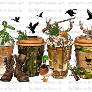 Hunter Coffee Drinks Png Sublimation Design Download,hunting Coffee Cup ...