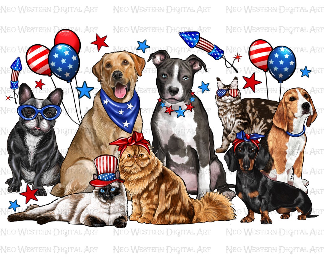 4th of July Dogs and Cats Png Sublimation Design Download, 4th of July ...