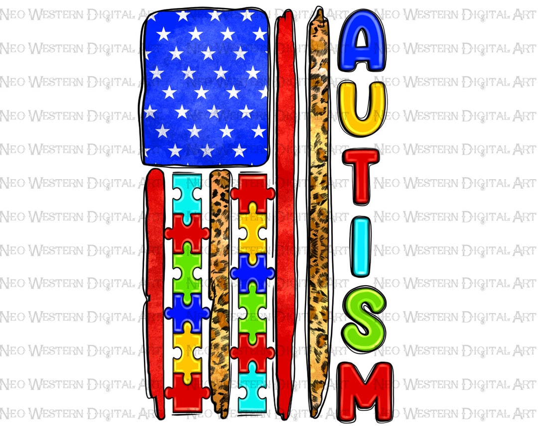 Autism American Flag Png Sublimation Design Download, Autism Awareness ...