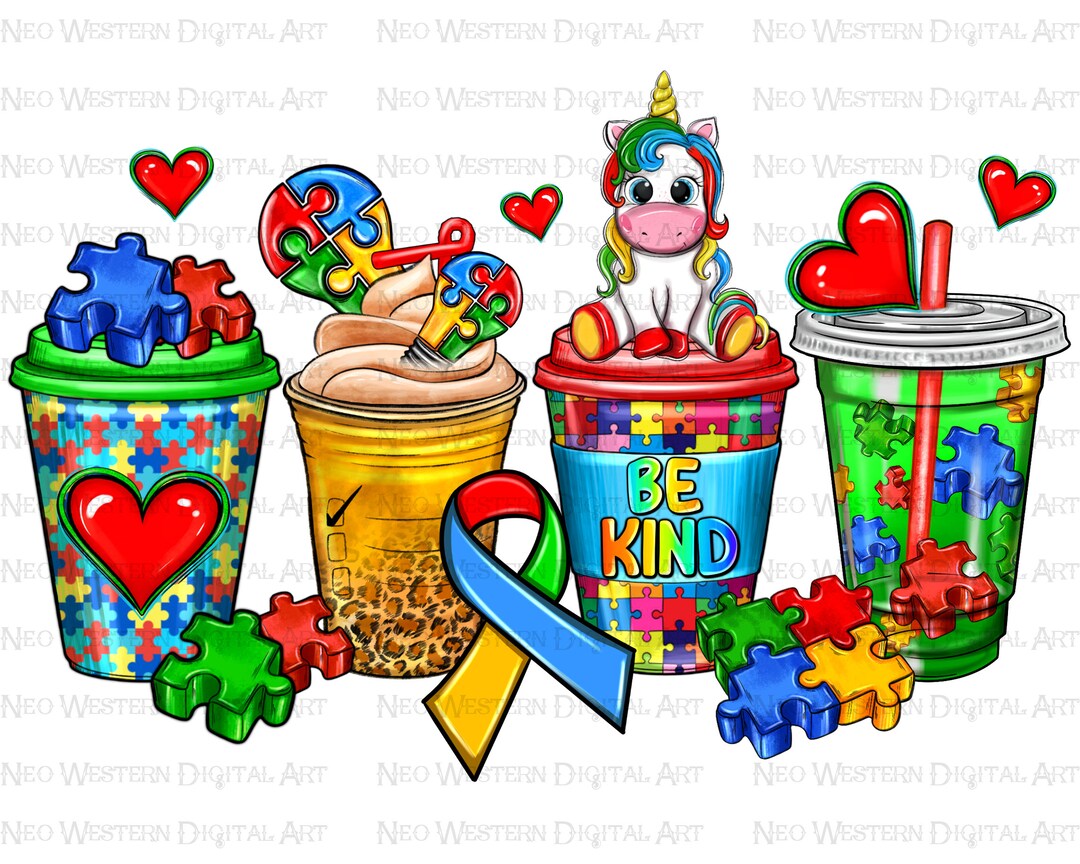 Autism Coffee Cups Png Sublimation Design Download, Coffee Cups Png ...