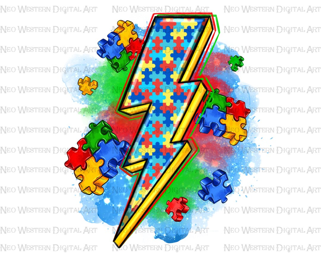 Autism Lightning Bolt Png Sublimation Design Download, Autism Awareness ...
