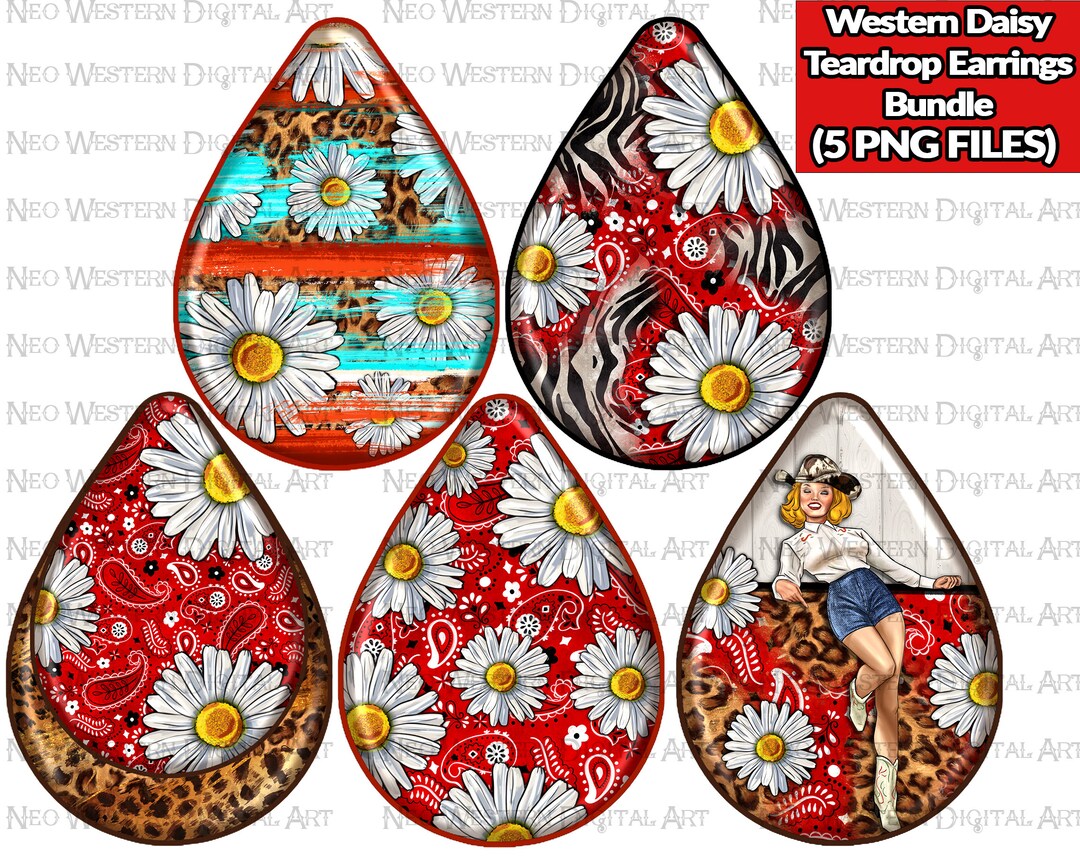 Western Daisy Teardrop Earrings Bundle Png Sublimation Design Download ...