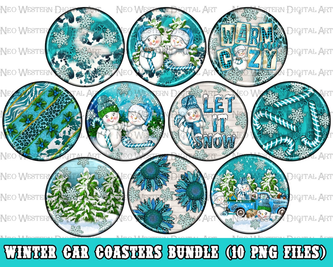 Winter Car Coaster Png Bundle Sublimation Design Download,car Coaster ...