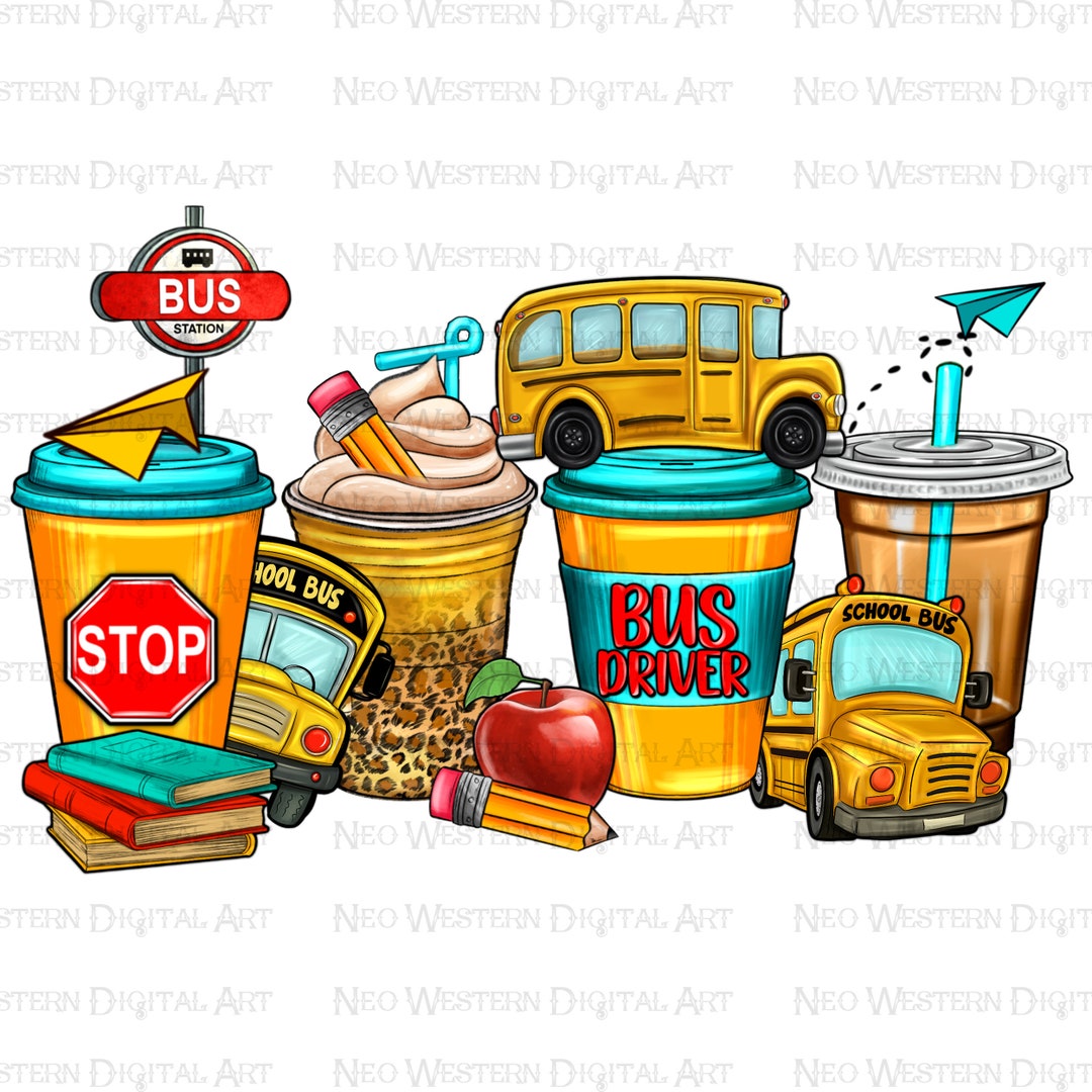 Bus Driver Coffee Cups Png Sublimation Design Download, Coffee Cups Png ...