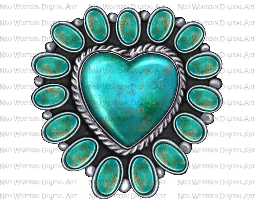 Western Heart Turquoise Gemstone Png Sublimation Design Download ...