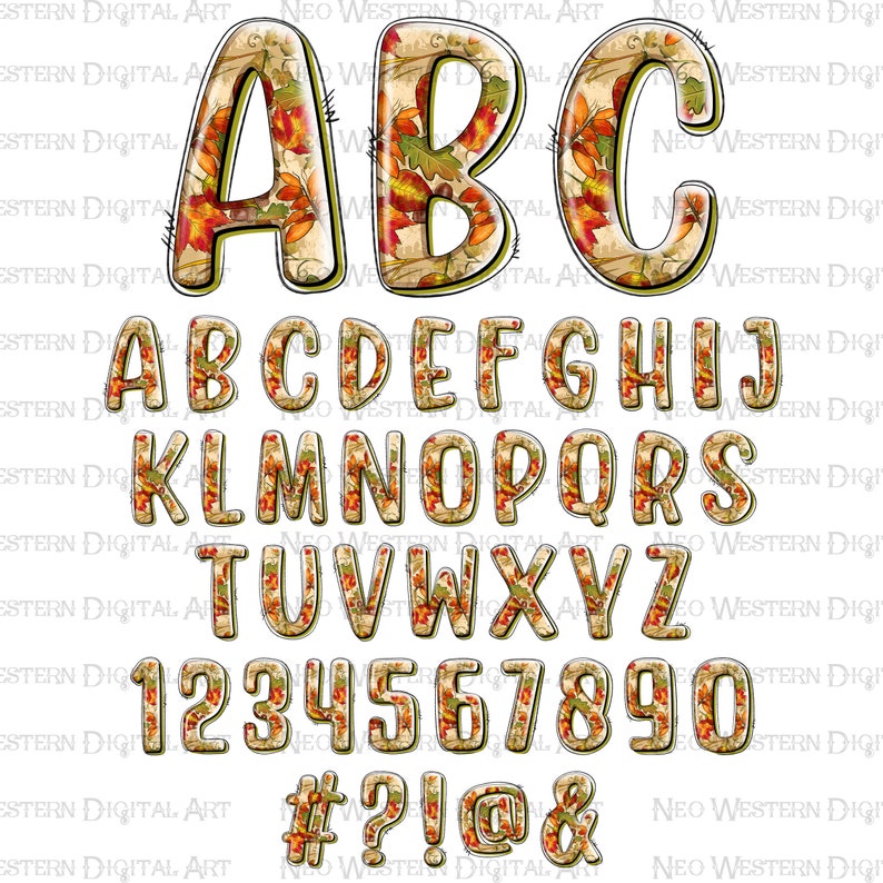 Fall Alphabet Bundle Png, Fall Png, Fall Doodle Letters Png, Western ...
