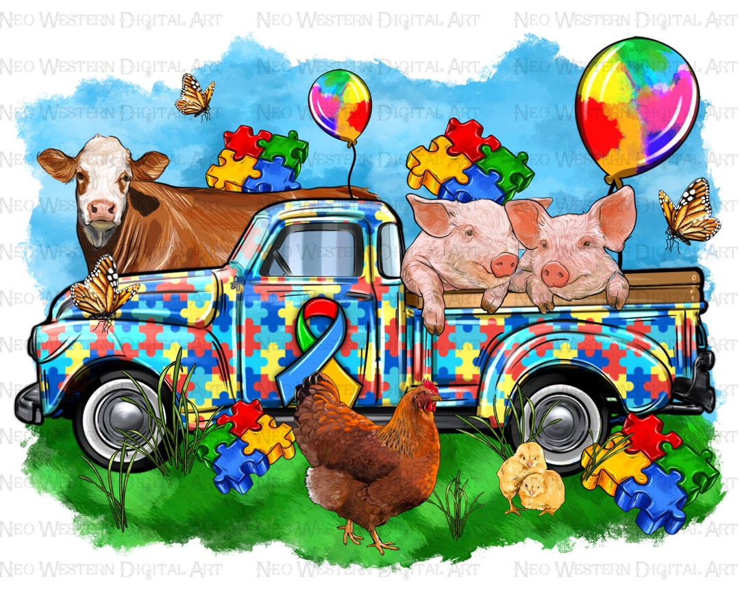 Farm Animals Autism Truck Png Sublimation Design Download, Autism ...