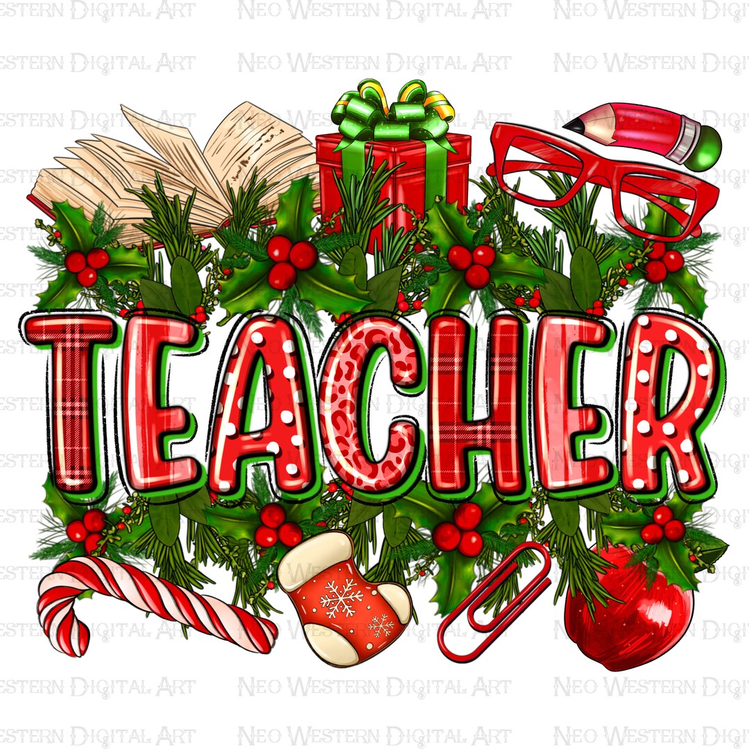 Christmas Teacher Png Sublimation Design Download, Merry Christmas Png ...