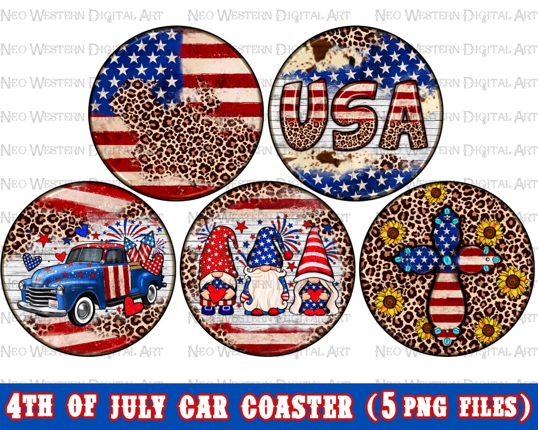 4th of July Car Coaster Png Sublimation Design Bundle, Independence Day ...