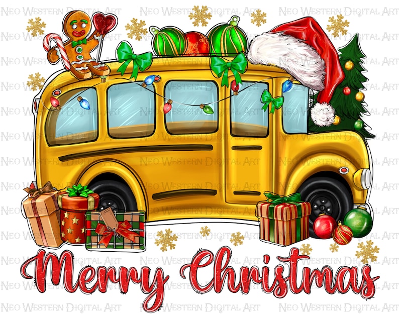 Merry Christmas School Bus Png Sublimation Design Back to - Etsy