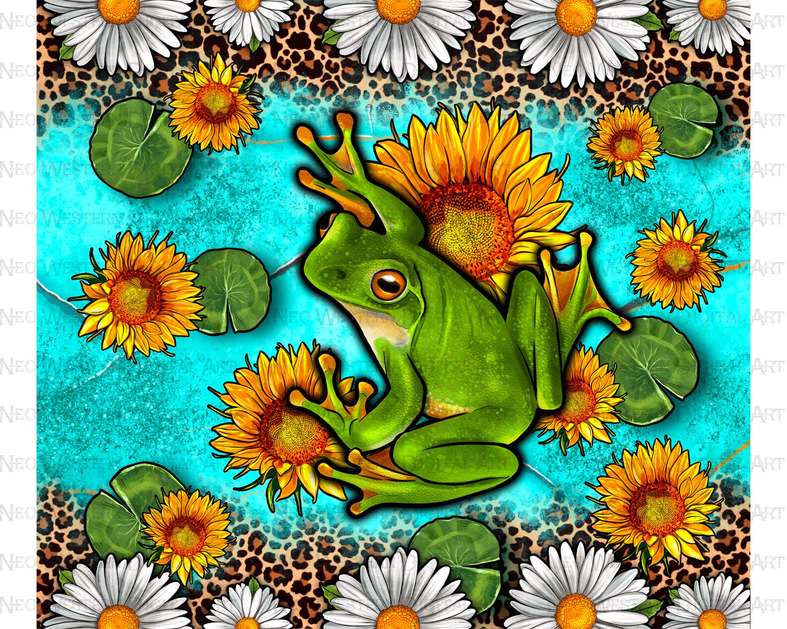 Frog Sunflower Daisy Leopard Png 20oz Skinny Tumbler Sublimation Design ...