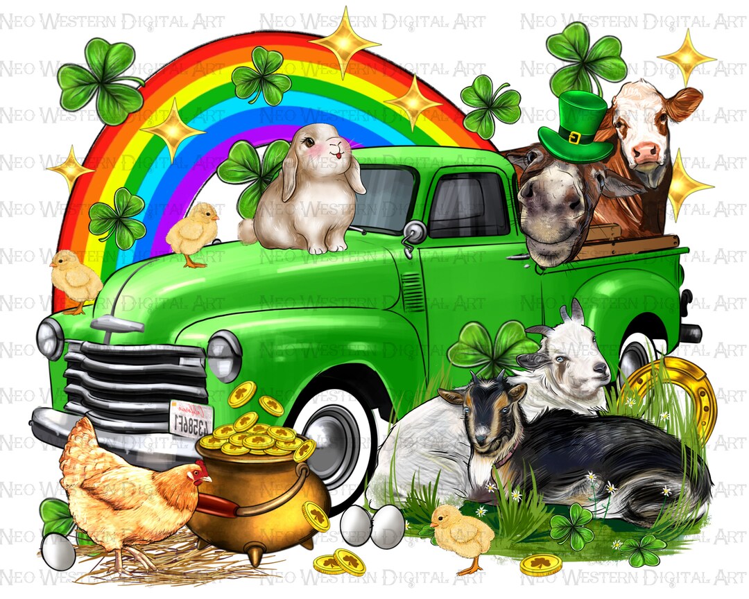 St. Patrick's Day Farm Animal Truck Png Sublimation Design Download, St ...