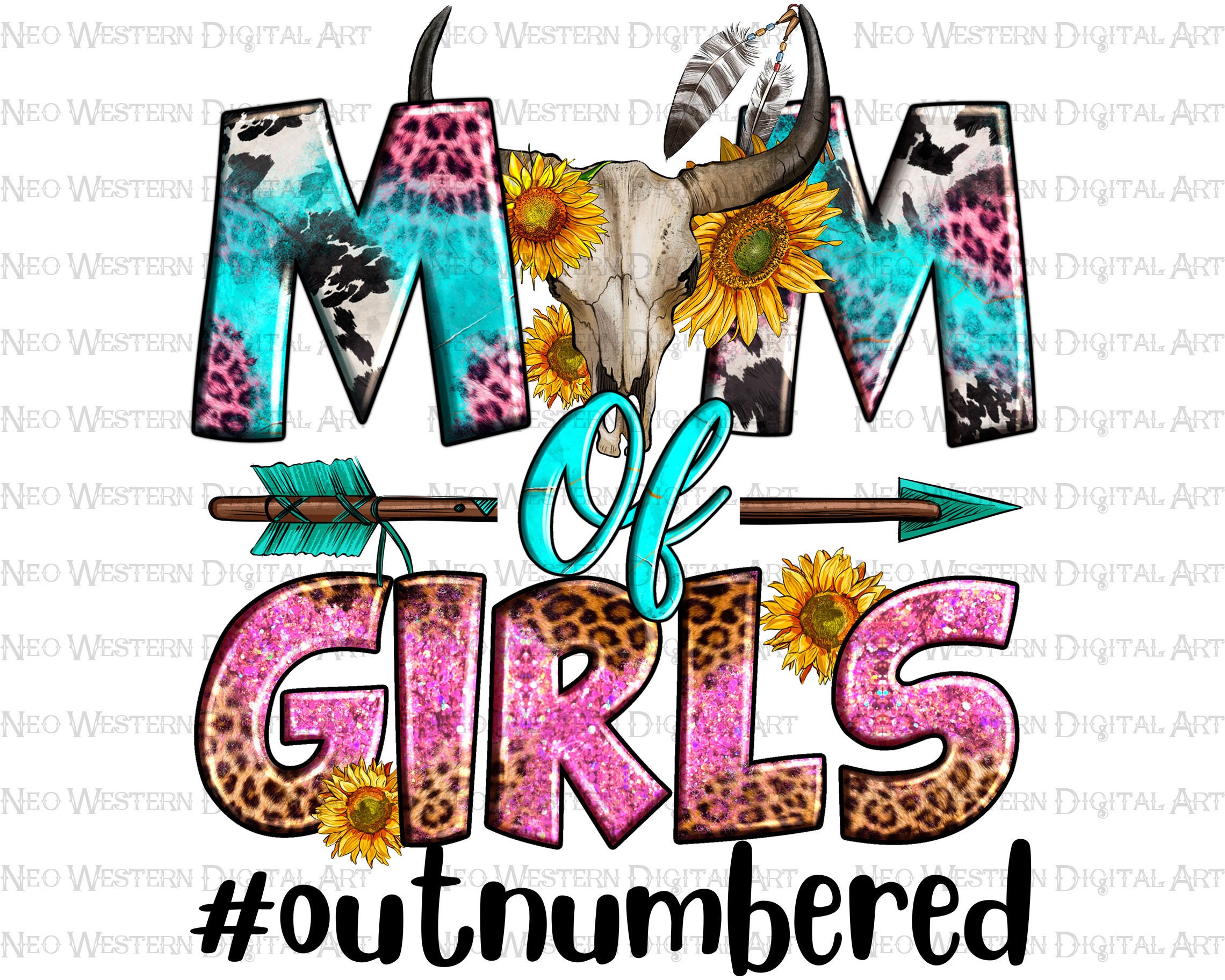 Mom of Girls Outnumbered Png Sublimation Design Download, Western Mom ...