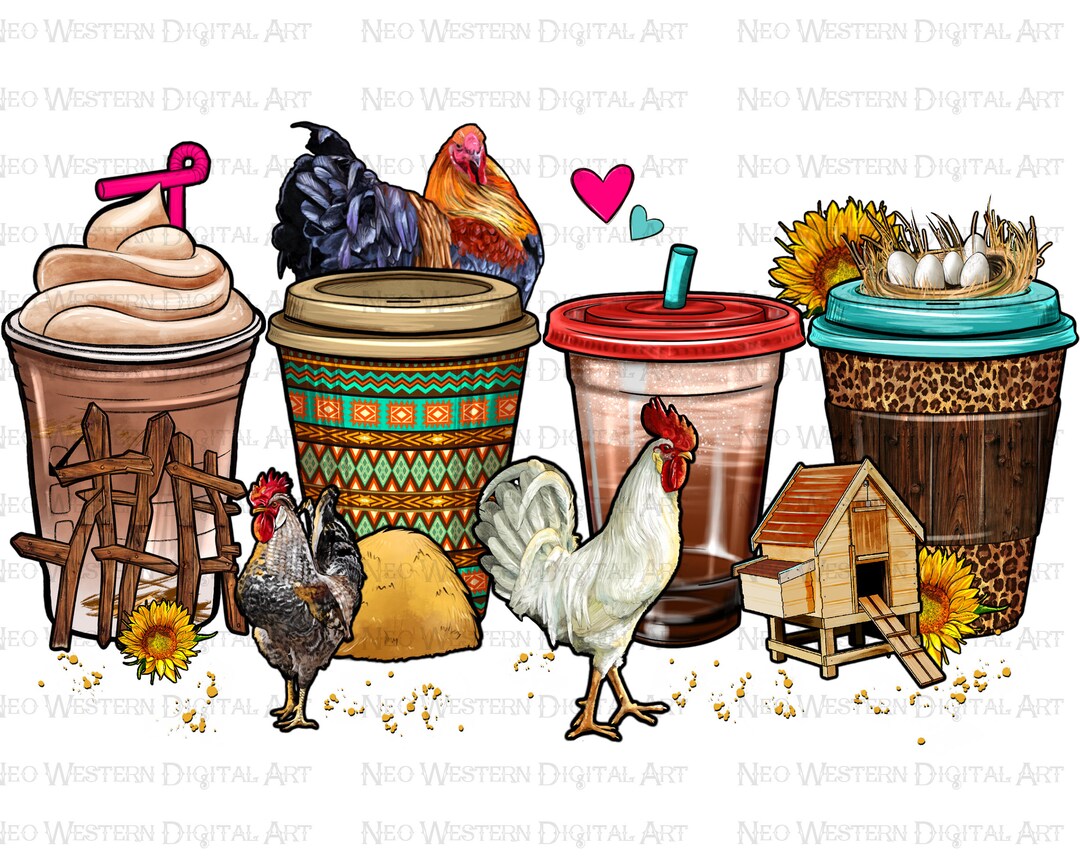 Rooster Coffee Cups Png Sublimation Design Download, Animals Coffee ...