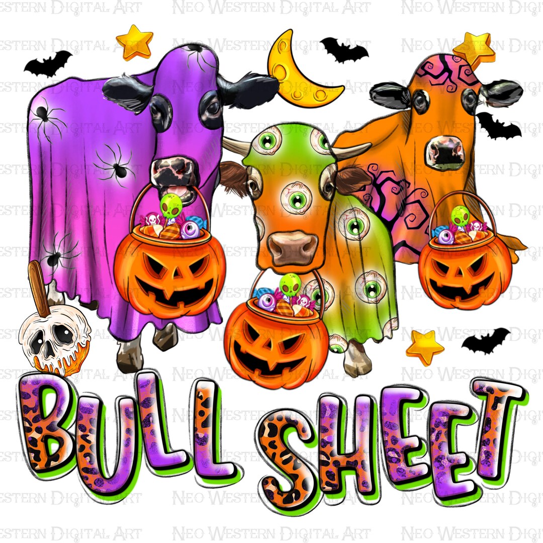 Bull Sheet With Ghost Cows and Pumpkins Png Sublimation Design Download ...