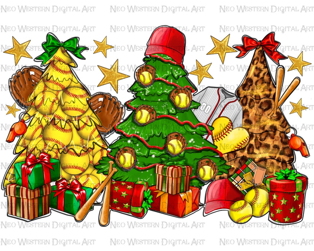 Softball Christmas Tree Png Sublimation Design Download, Western ...