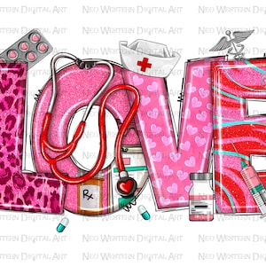 Valentine's Day Love Nurse Png Sublimation Design Download, Valentine's ...
