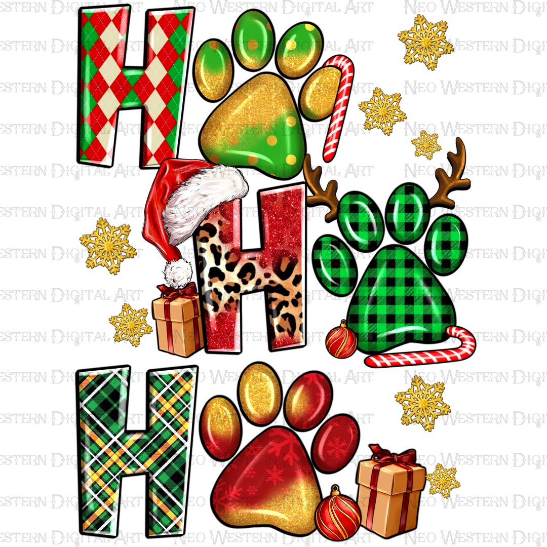 Ho Ho Ho Dog Paw Png Sublimation Design Download, Merry Christmas Png ...