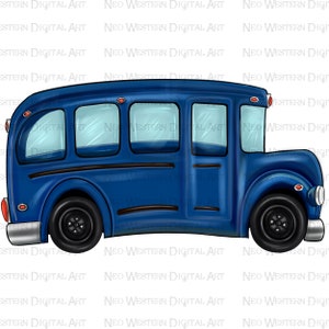 Blue Team Color School Bus Png Sublimation Design Download, Hand Drawn ...