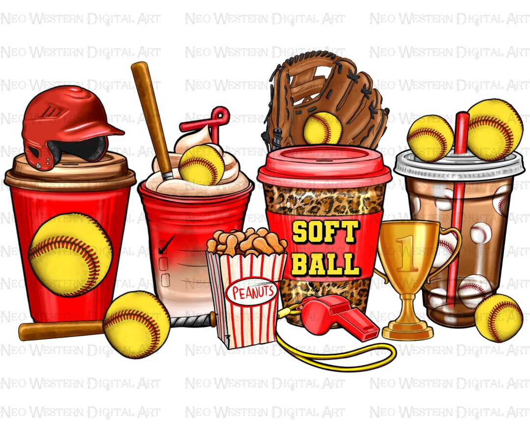 Softball Coffee Cups Png Sublimation Design Download, Sport Coffee Cups ...