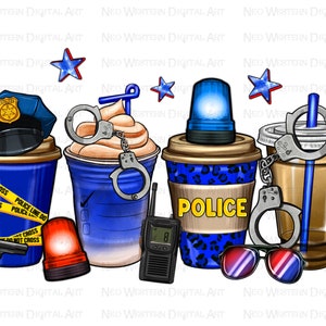 Police Coffee Cups Png Sublimation Design Download, Coffee Cups Png ...