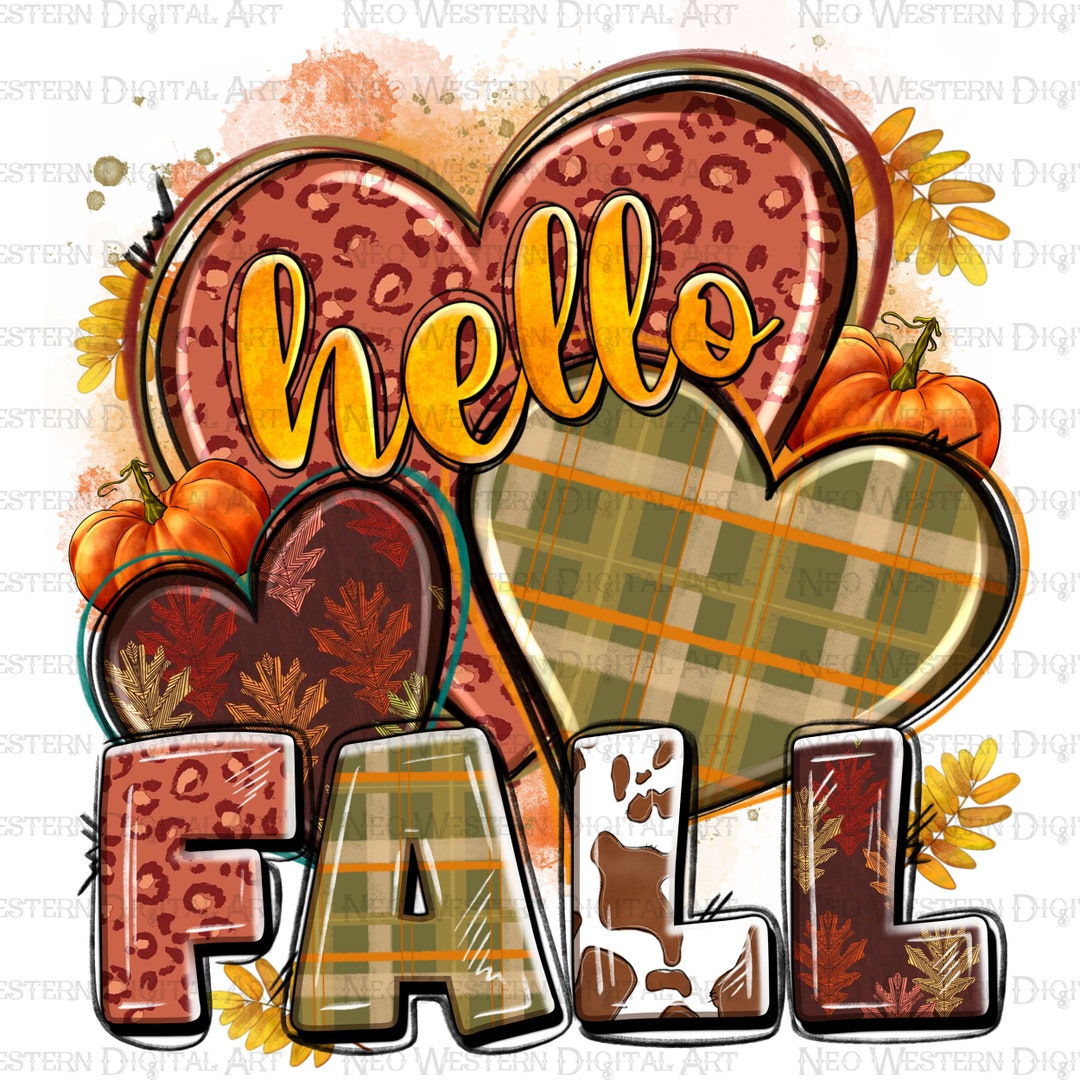 Hello Fall Hearts Png Sublimation Design Download, Fall Pumpkin Png ...