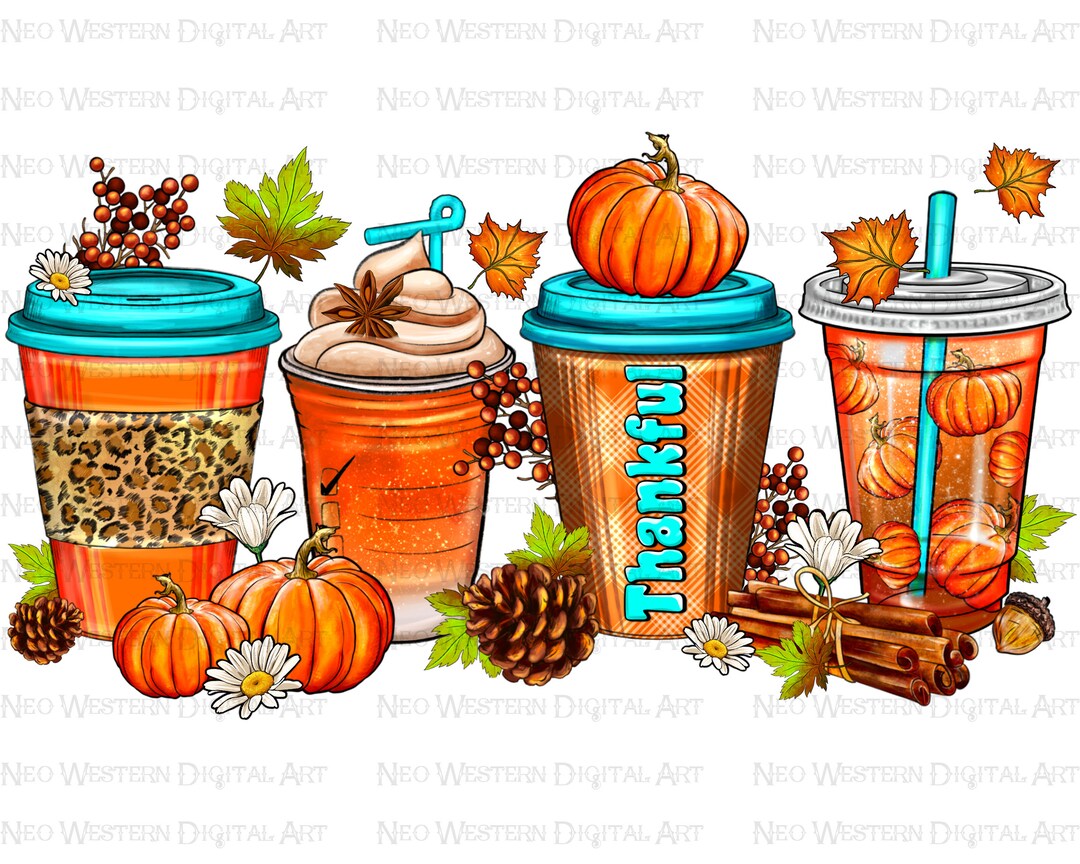 Thankful Coffee Cups Png Sublimation Design, Coffee Cups Png Design ...