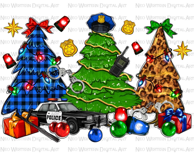Police Christmas Trees Png Sublimation Design Download - Etsy