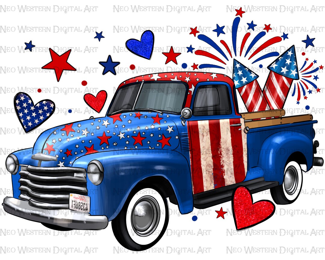 4th of July American Flag Truck Png Sublimation Design Download, 4th of ...