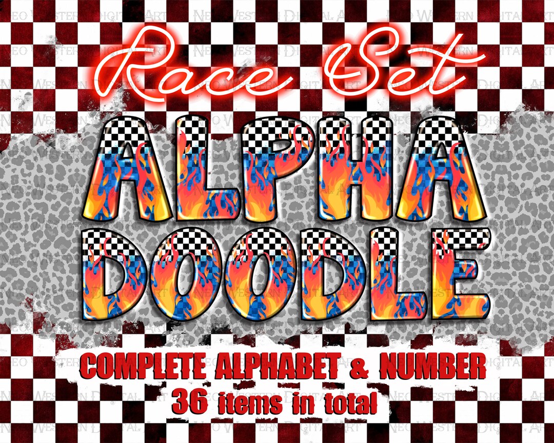 Race Alphabet Bundle Png, Sport Png, Race Doodle Letters Png, Checkered ...