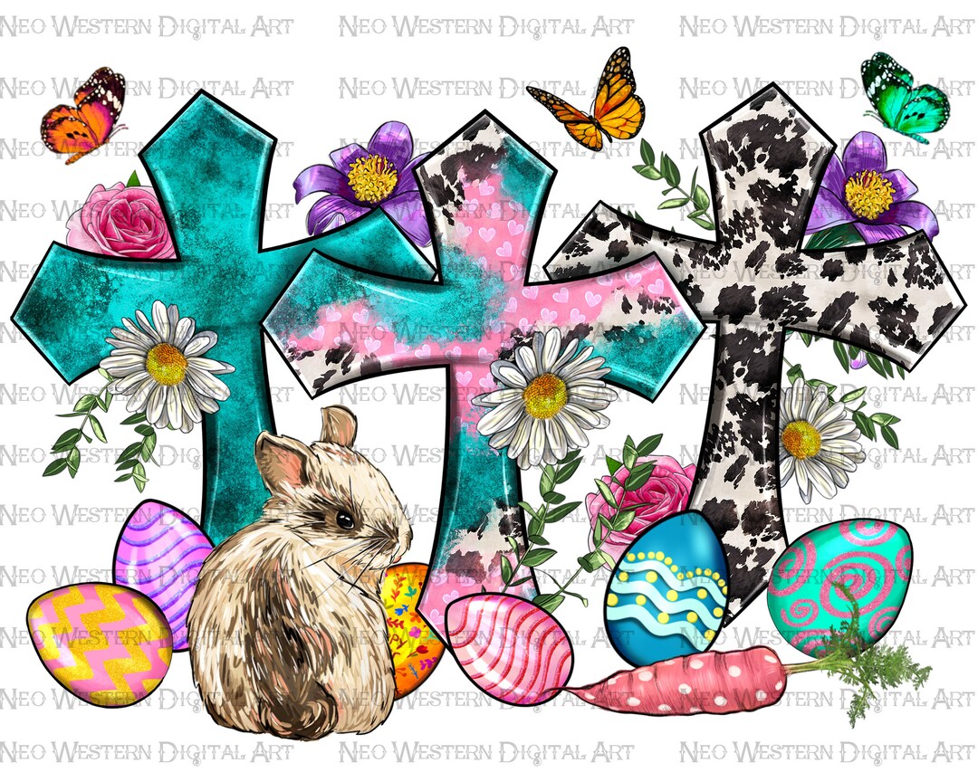 Western Rabbit With Cross and Flowers Png Sublimation Design Download ...