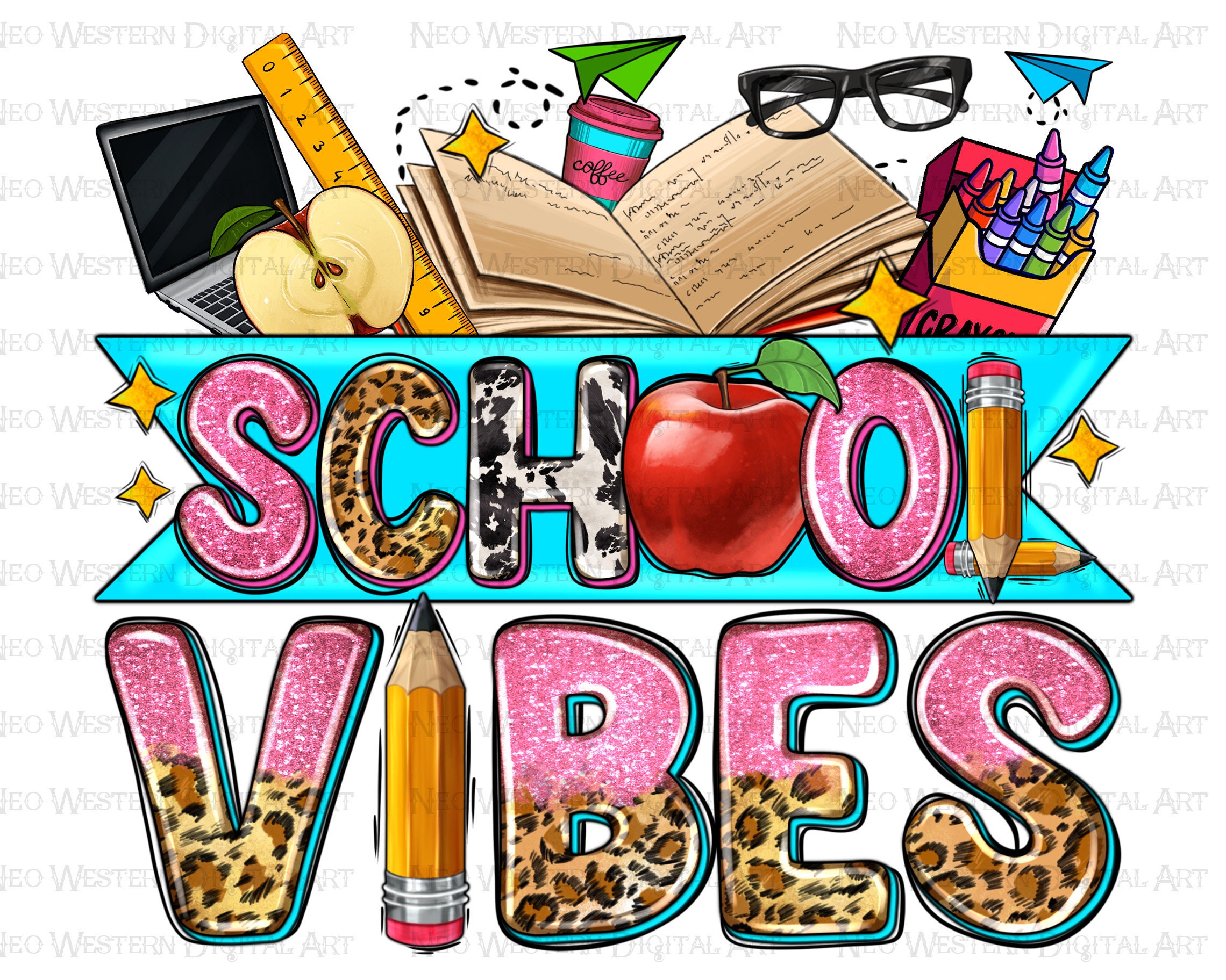 School Vibes Png Sublimation Design Download, Back to School Png ...