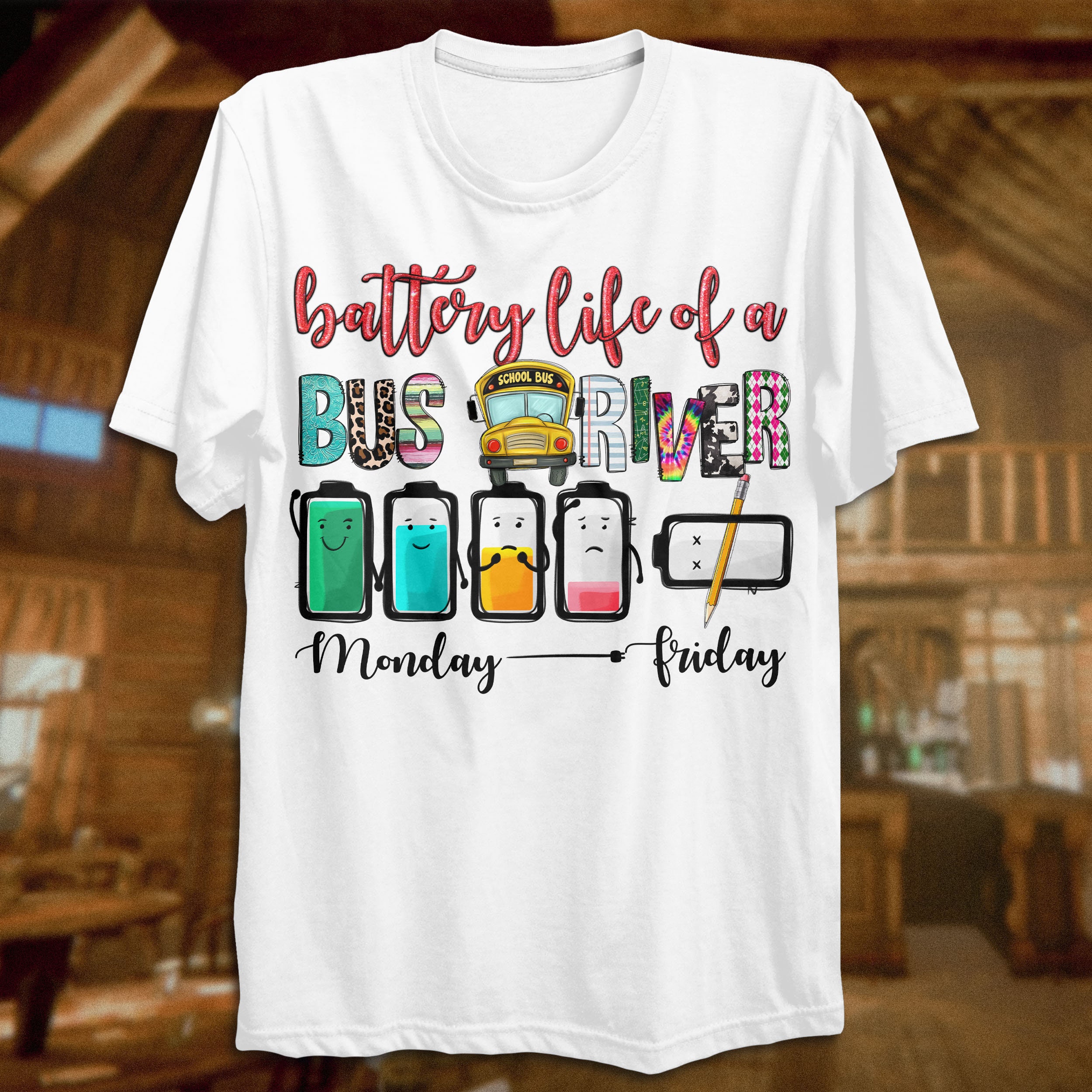 Battery Life of a Bus Driver Png Sublimation Design Download, School ...